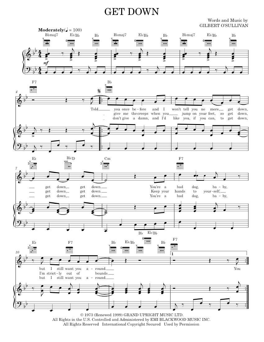 get down Sheet music for Piano, Vocals by Gilbert O'Sullivan Official ...