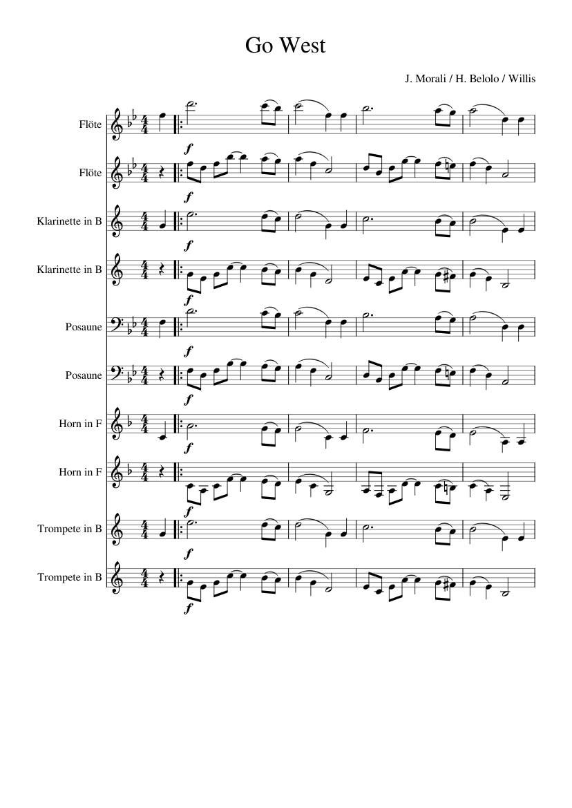 Go West Sheet music for Trombone, Flute, Clarinet in b-flat, Trumpet in ...