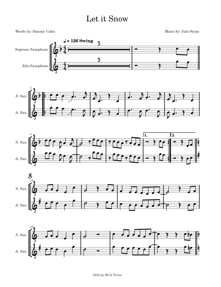 Let it Snow – Jule Styne (Sax Duet) Sheet music for Saxophone alto ...