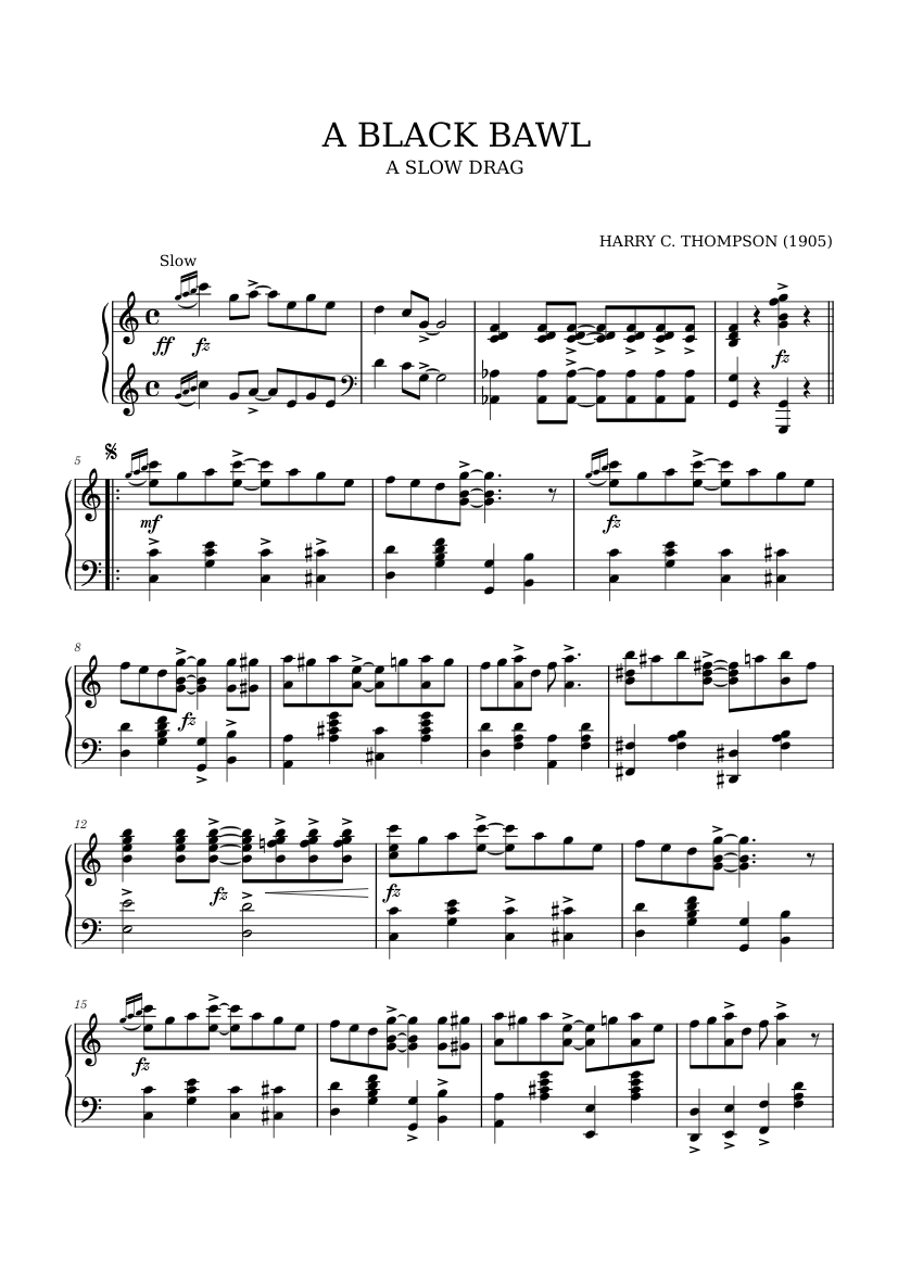 A Black Bawl by Harry C. Thompson (1905) Sheet music for Piano (Solo ...