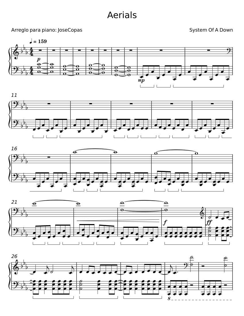 Aerials - System of a Down Sheet music for Piano (Piano Duo) | Musescore.com