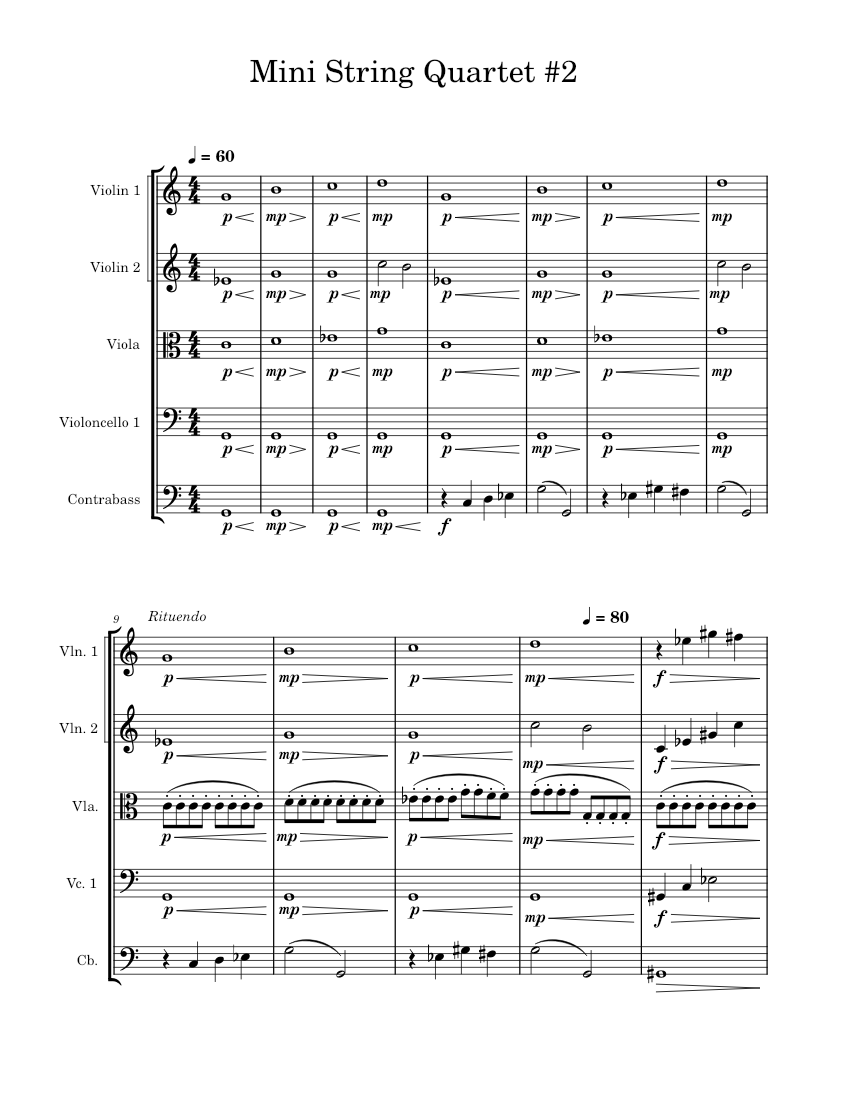 Mini String Quartet #2 [MSQ2] Sheet music for Contrabass, Violin, Viola ...
