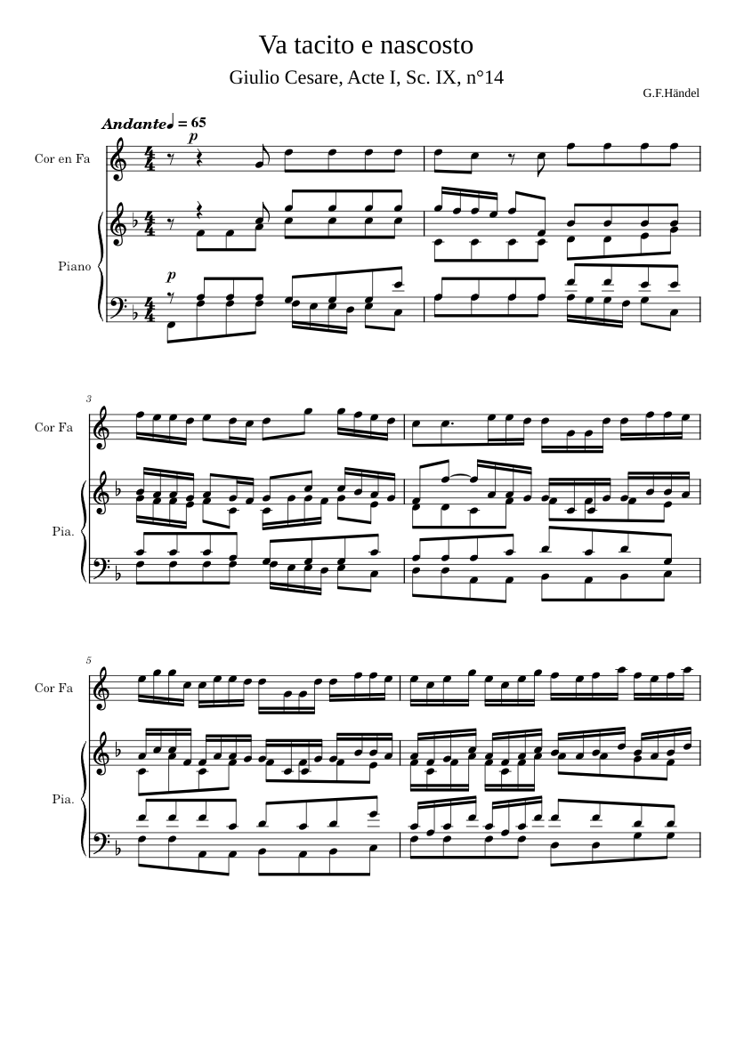 GCesare Va tacito e nascosto - Haendel Sheet Music for Piano, Tenor ...