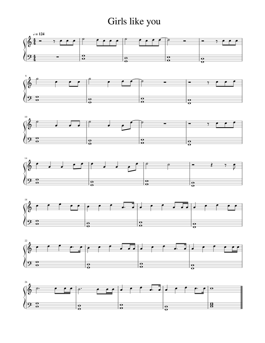 Maroоn 5 - Girls like you easy Sheet music for Piano (Solo) | Musescore.com