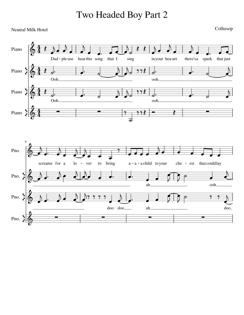 Two Headed Boy Part 2 Sheet music for Piano (Mixed Quartet) | Musescore.com