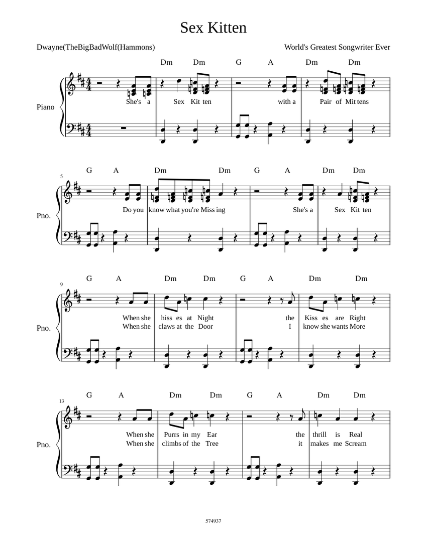 Sex Kitten Sheet Music For Piano Solo Easy