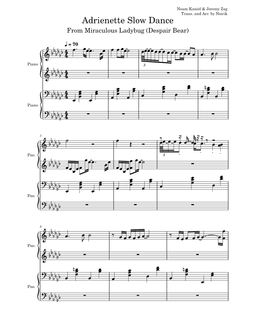 Adrienette Slow Dance (Despair Bear) - Miraculous Ladybug Sheet music ...