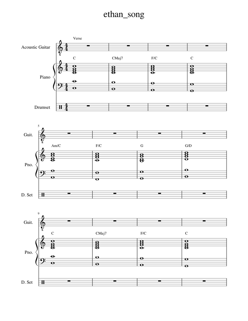 ethan_song Sheet music for Piano, Guitar, Drum group (Mixed Trio ...