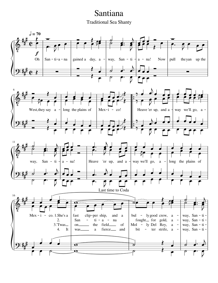 Santiana – Misc Traditional Sheet music for Piano (Men’s Choir) Easy ...