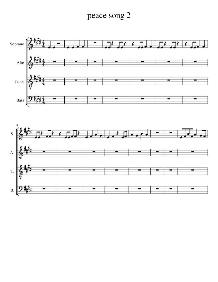 peace song 2 Sheet music for Soprano, Alto, Tenor, Bass voice (Choral ...