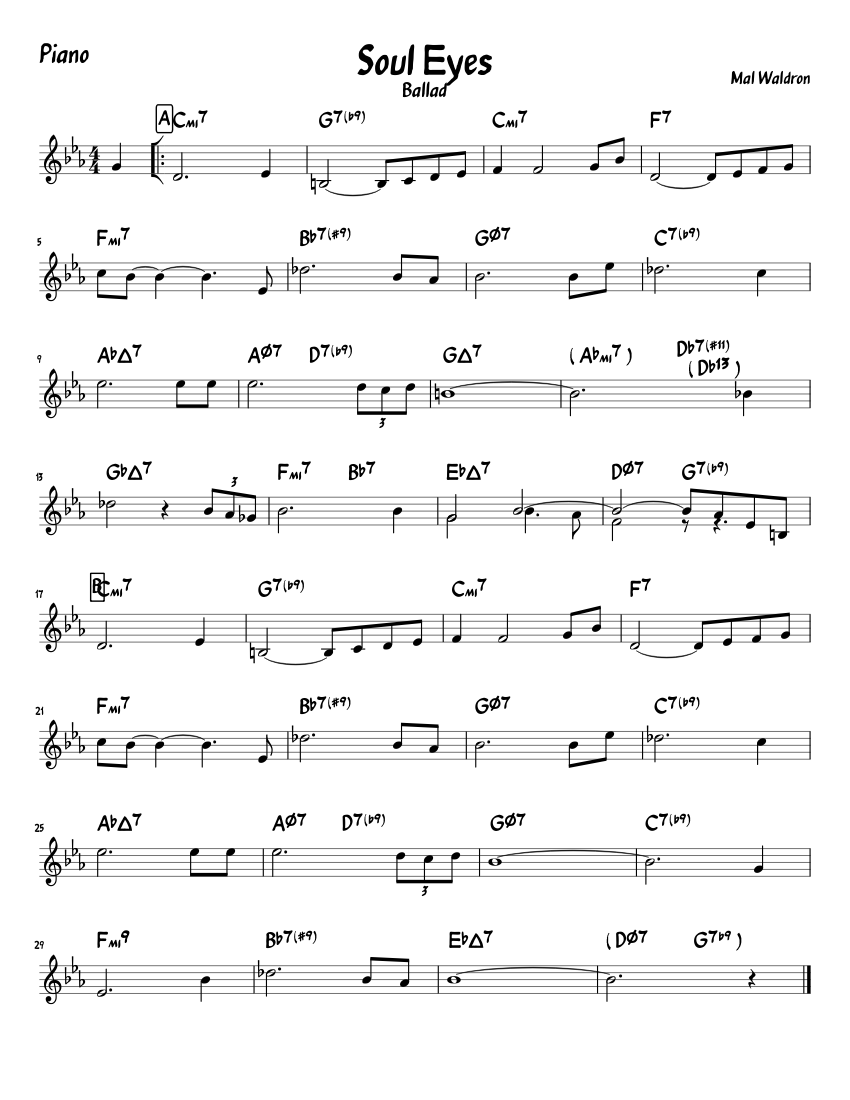 Soul Eyes Sheet music for Piano (Solo) Easy | Musescore.com
