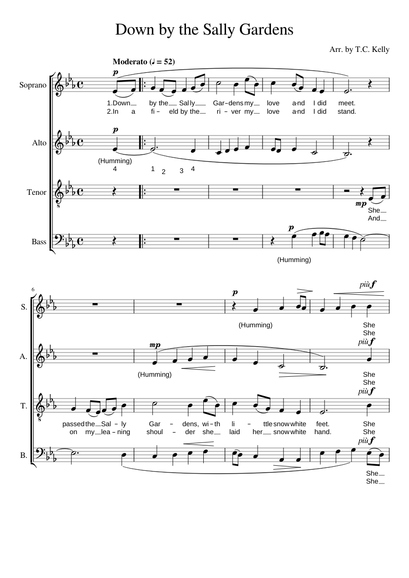Down by the Sally Gardens Sheet music for Soprano, Alto, Tenor, Bass ...