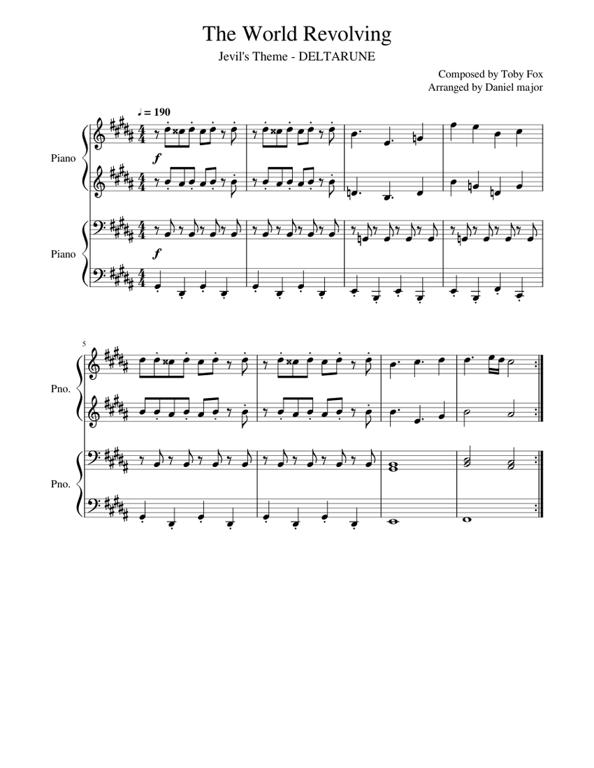 The World Revolving - Deltarune (4 hands piano) Sheet music for Piano ...