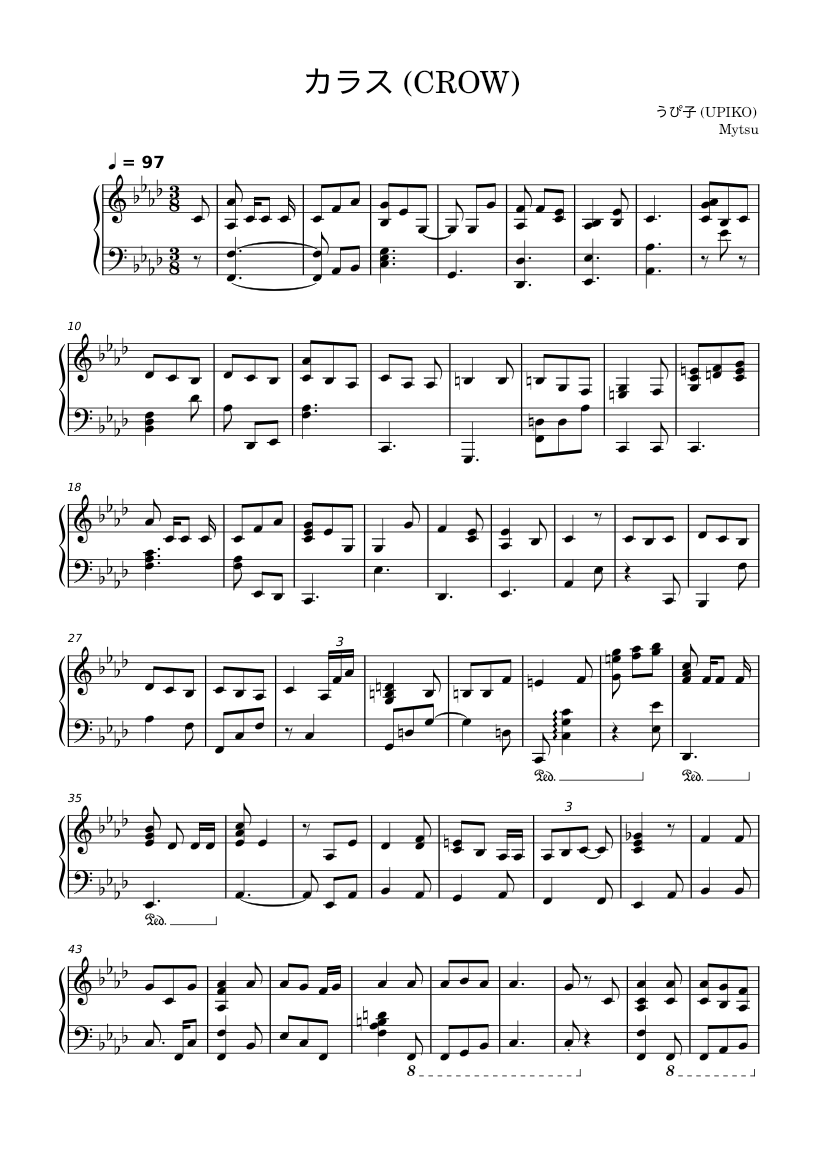 カラス (Crow) – うぴ子 (UPIKO) Sheet music for Piano (Solo) | Musescore.com