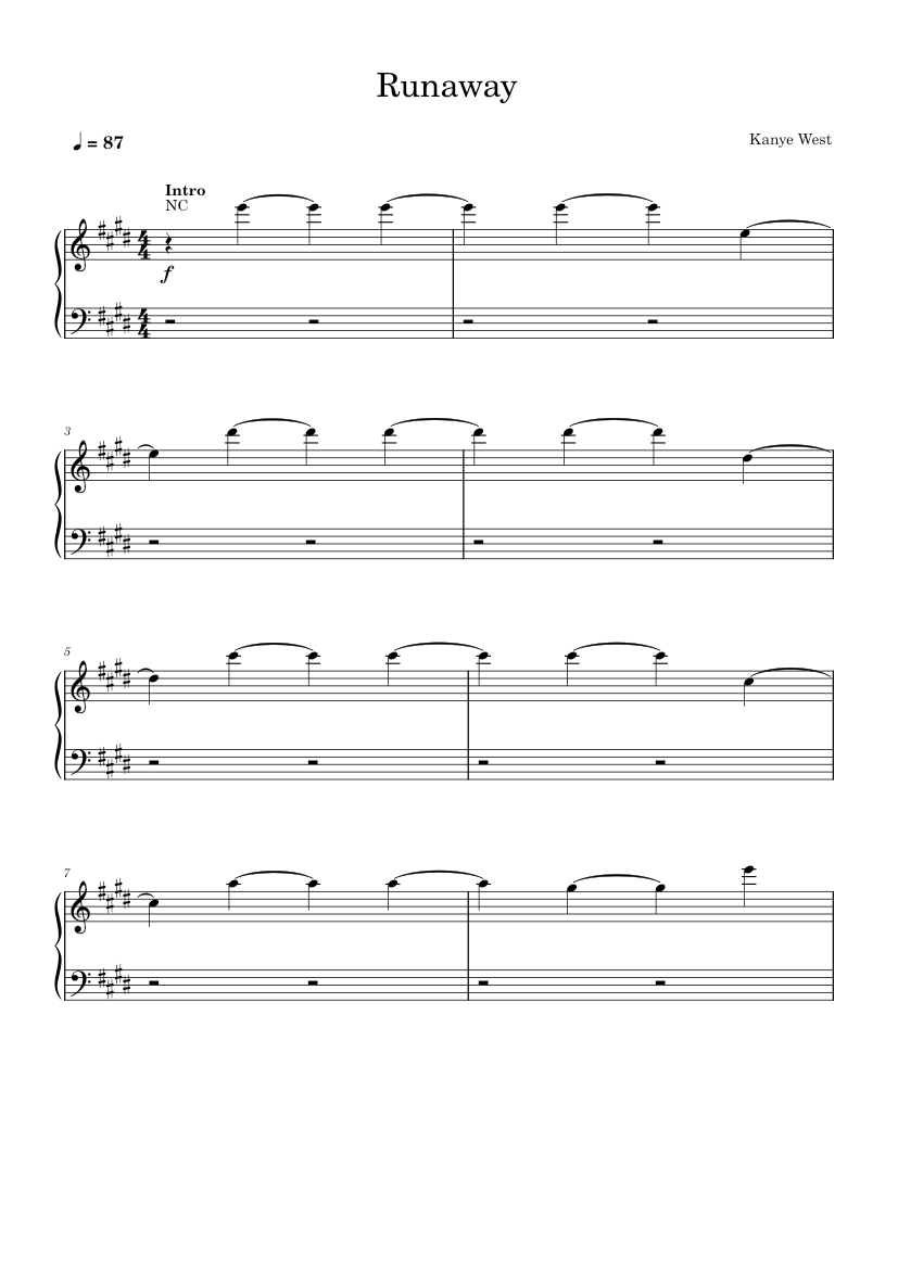 Kanye West - Runaway Sheet Music with Chords for Piano (Solo ...