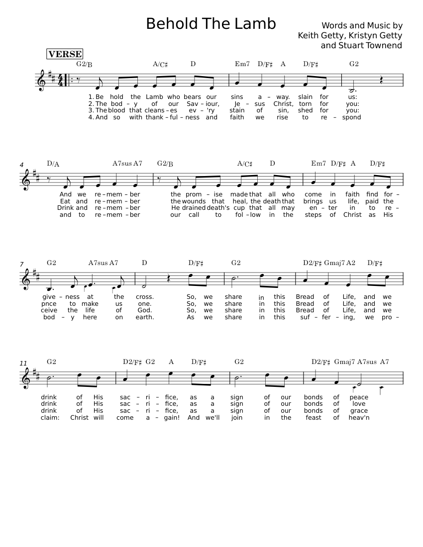 Behold the lamb - Keith Getty Sheet Music with Chords for Synthesizer ...