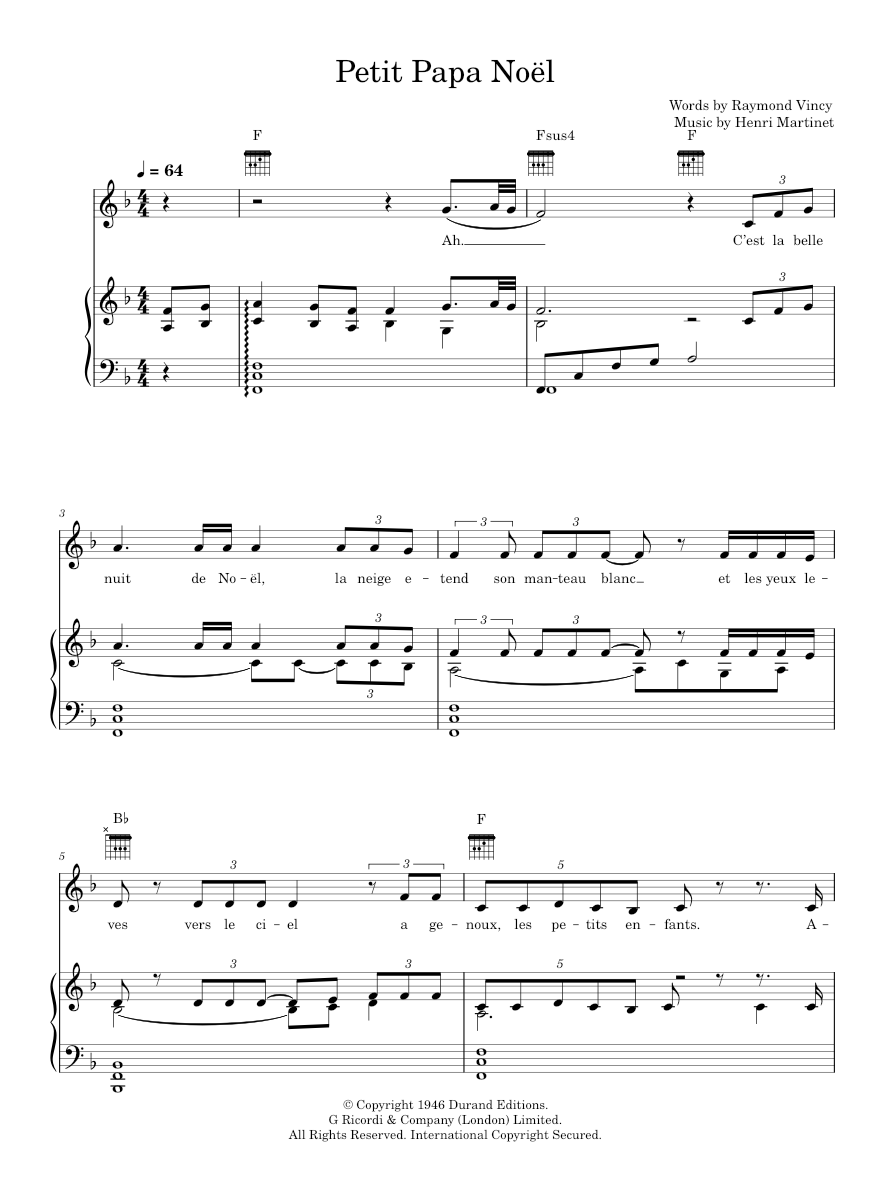 Play Official version of Petit Papa Noel sheet music by Celine Dion for ...