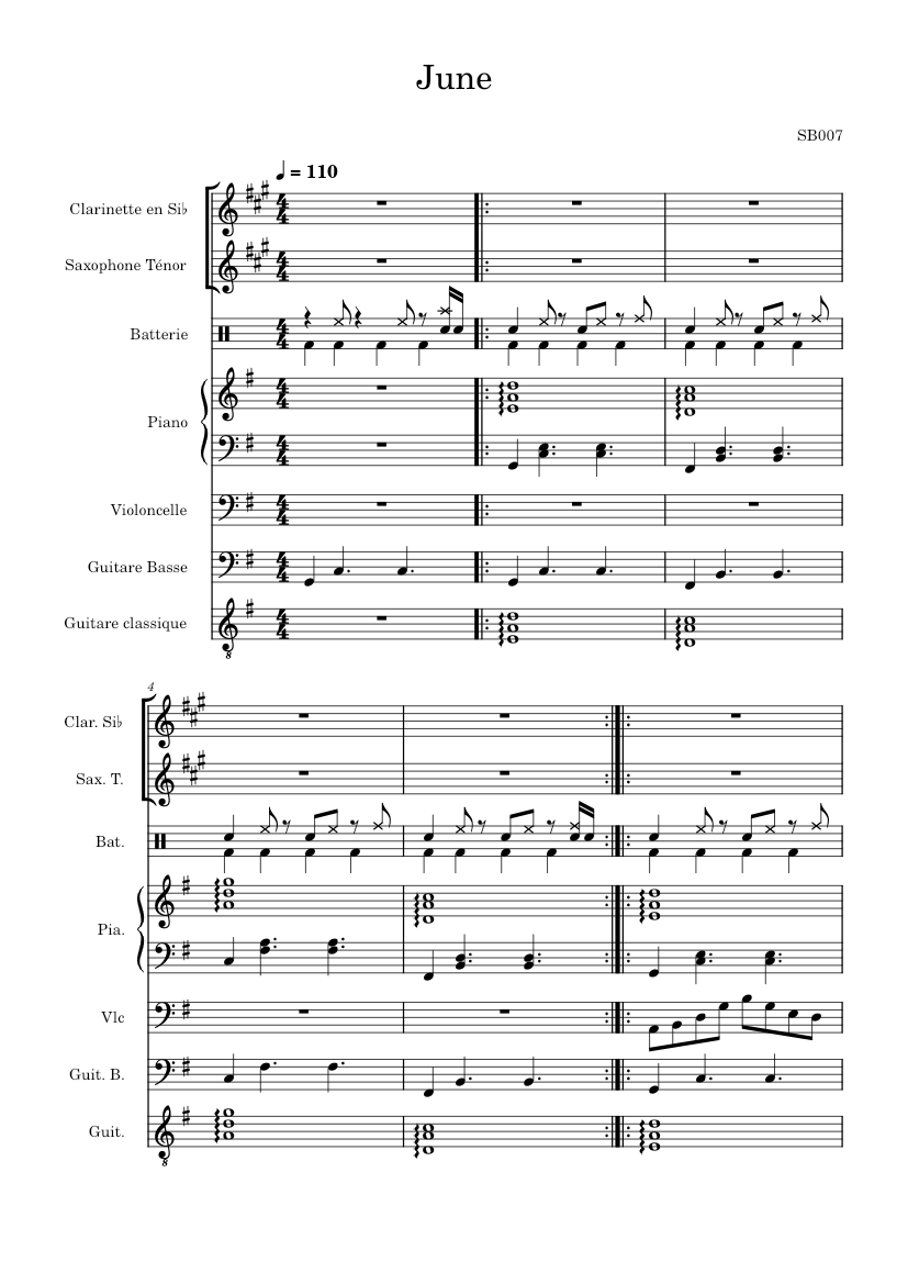 June - SB007 Sheet music for Piano, Clarinet in b-flat, Saxophone tenor ...