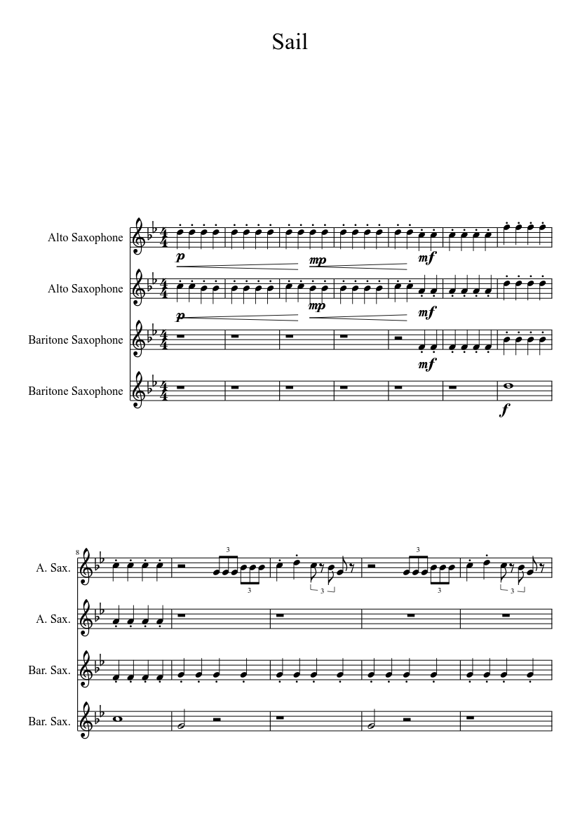 Sail Sheet Music for Saxophone alto, Saxophone baritone (Saxophone ...