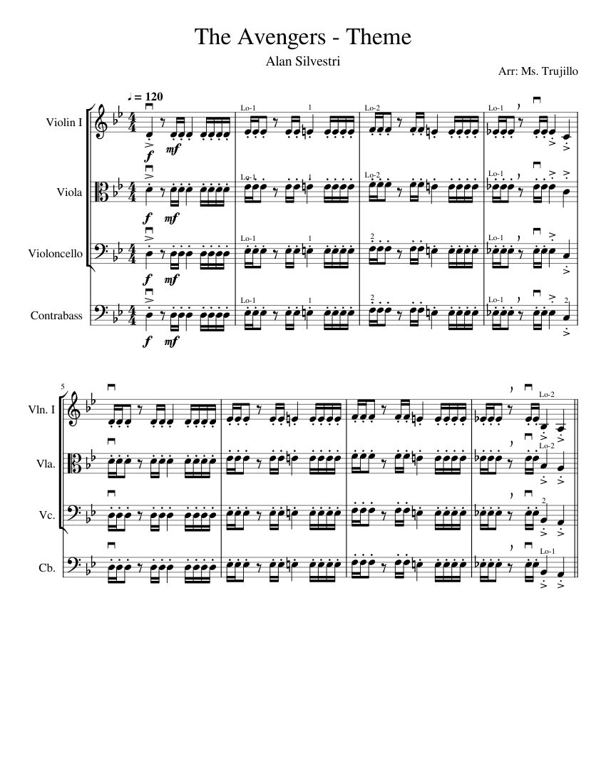 The Avengers - Theme (Violin,Viola,Cello,Bass melodies) Sheet music for ...