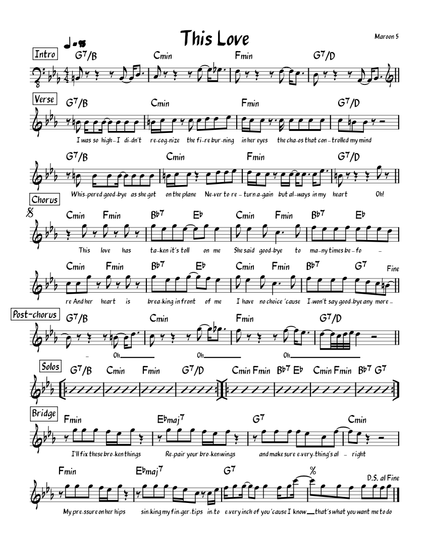 This Love (lead sheet) - Maroon 5 Sheet Music with Chords for Piano ...