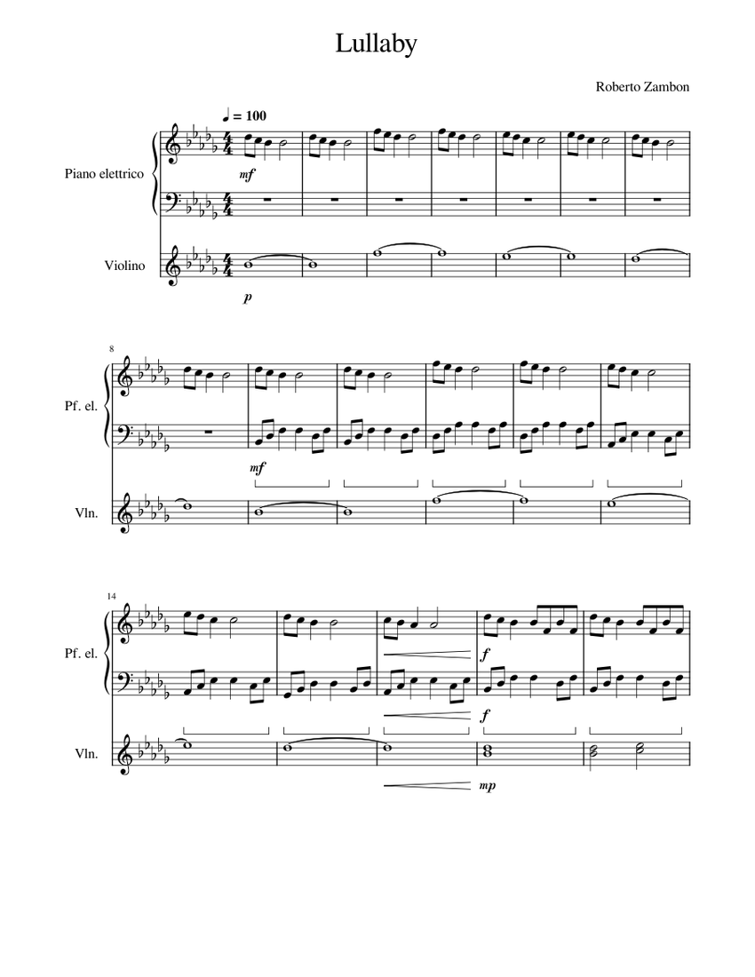 Lullaby Sheet music for Piano, Violin (Solo) | Musescore.com