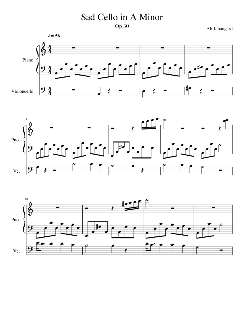 Sad Cello in A Minor Sheet music for Piano, Cello (Solo) | Musescore.com