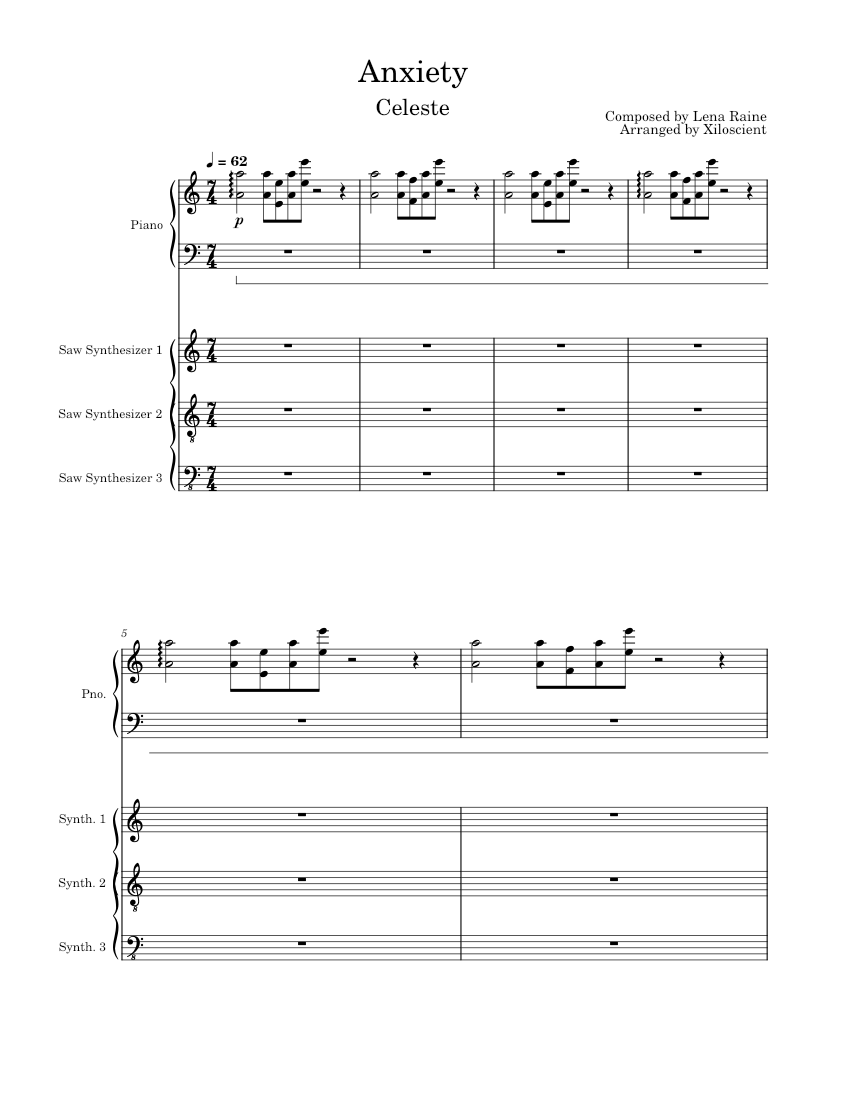 Anxiety Sheet music for Piano, Synthesizer (Mixed Quartet) | Musescore.com