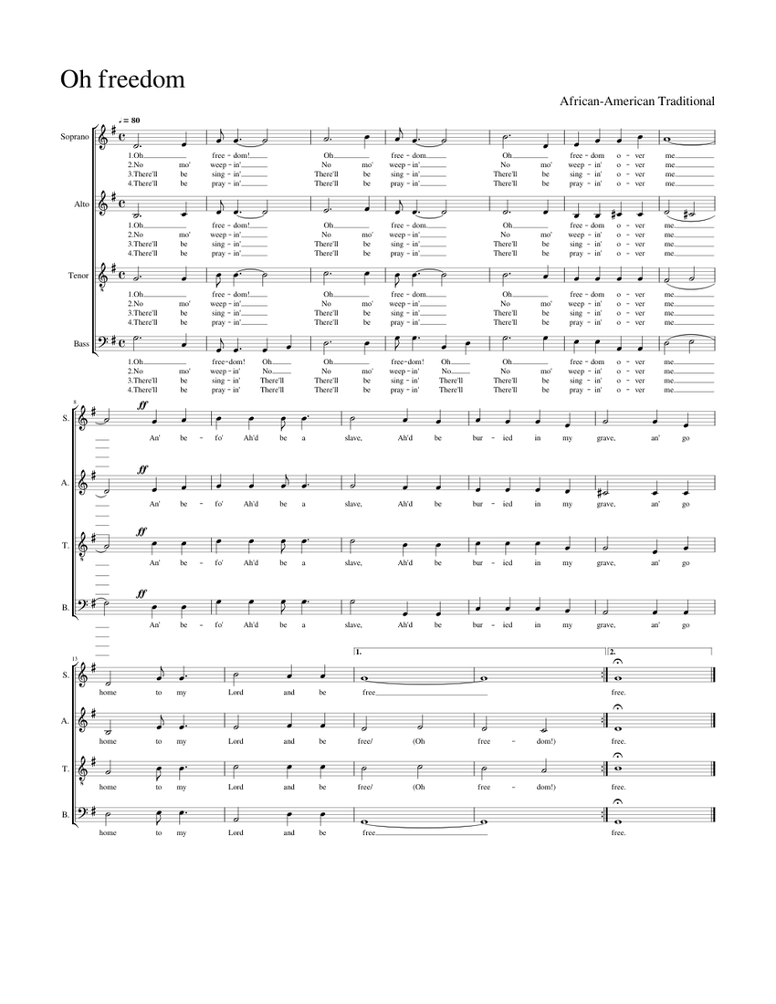 Oh freedom Sheet music for Soprano, Alto, Tenor, Bass voice (Choral ...