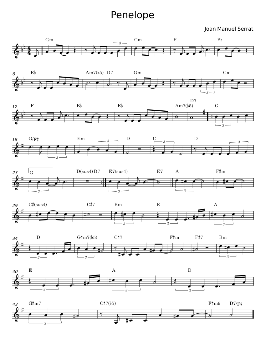 Penelope - Joan Manuel Serrat Sheet music for Piano (Solo) Easy ...