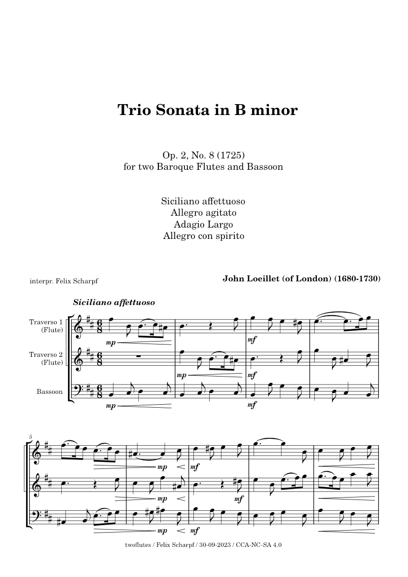 Trio Sonata No 8, Op. 2 (complete) - John Loeillet ("of London") for 2 ...