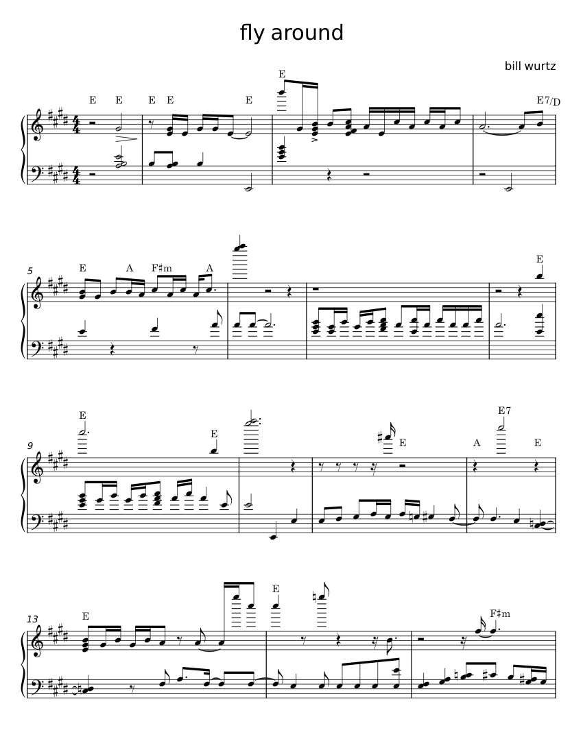 Fly around - Bill Wurtz Sheet music for Piano (Piano Duo) | Musescore.com