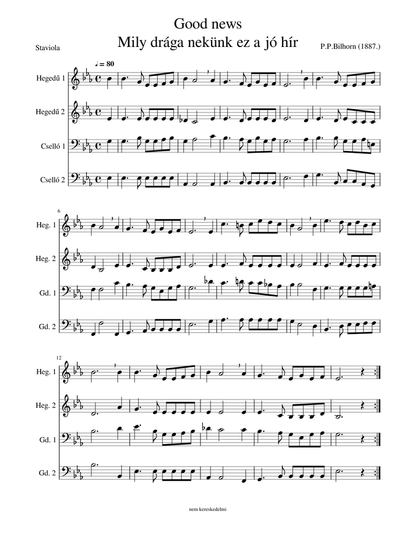 Good news Sheet music for Violin, Cello (String Quartet) | Musescore.com