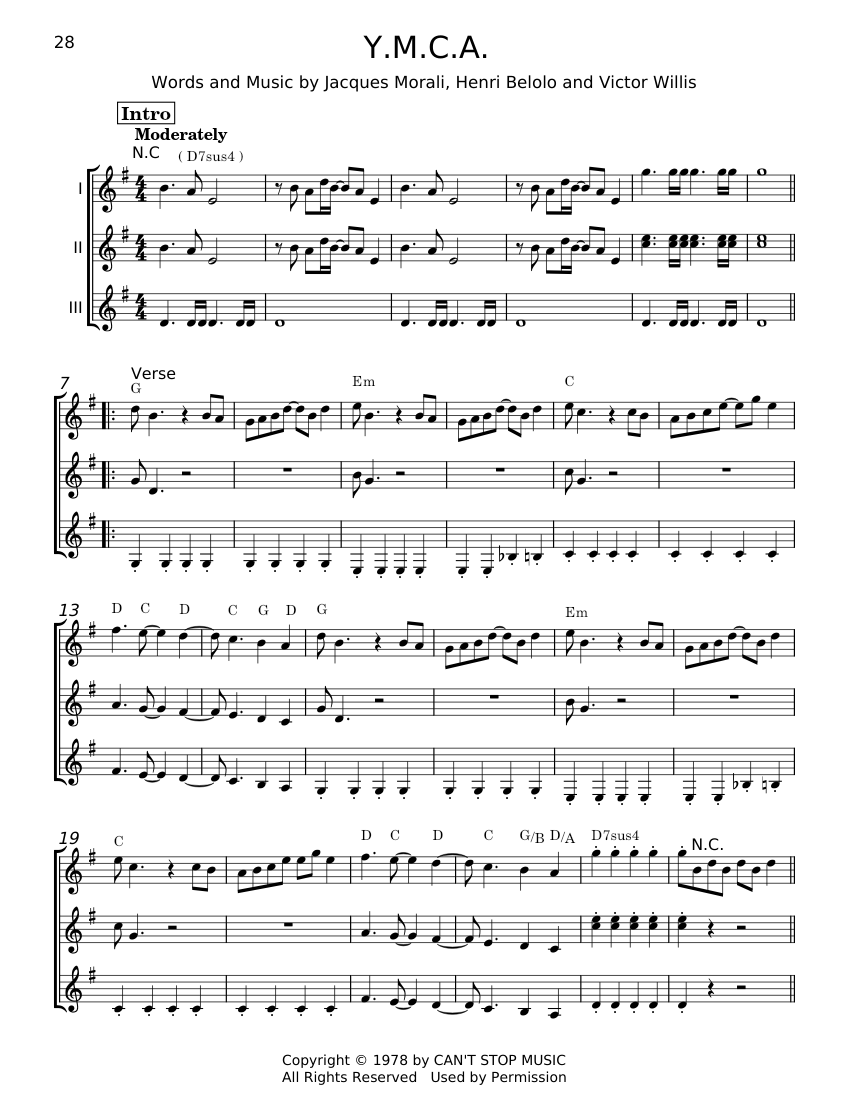 YMCA - Village People Sheet music for Piano (Mixed Trio) | Musescore.com