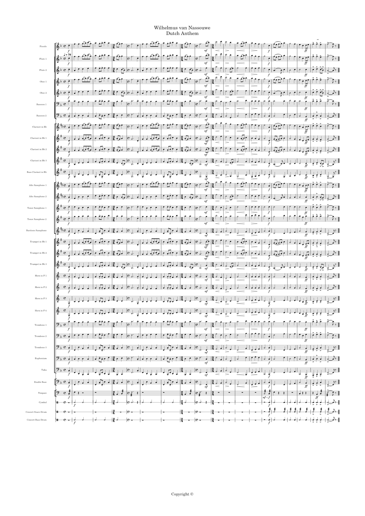 Wilhelmus van Nassouwe (Official Dutch Anthem), arrangement Diepenbrock ...
