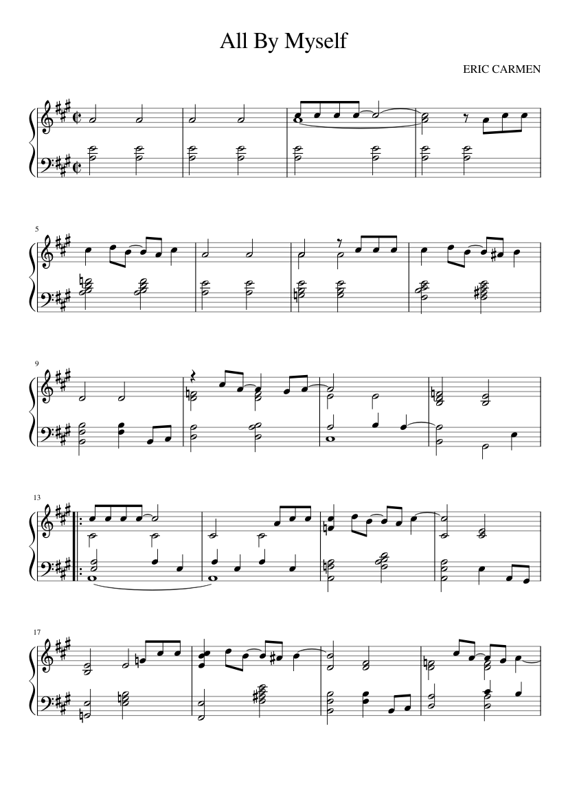 All by myself – Eric Carmen All By Myself Sheet Music for Piano (Solo ...