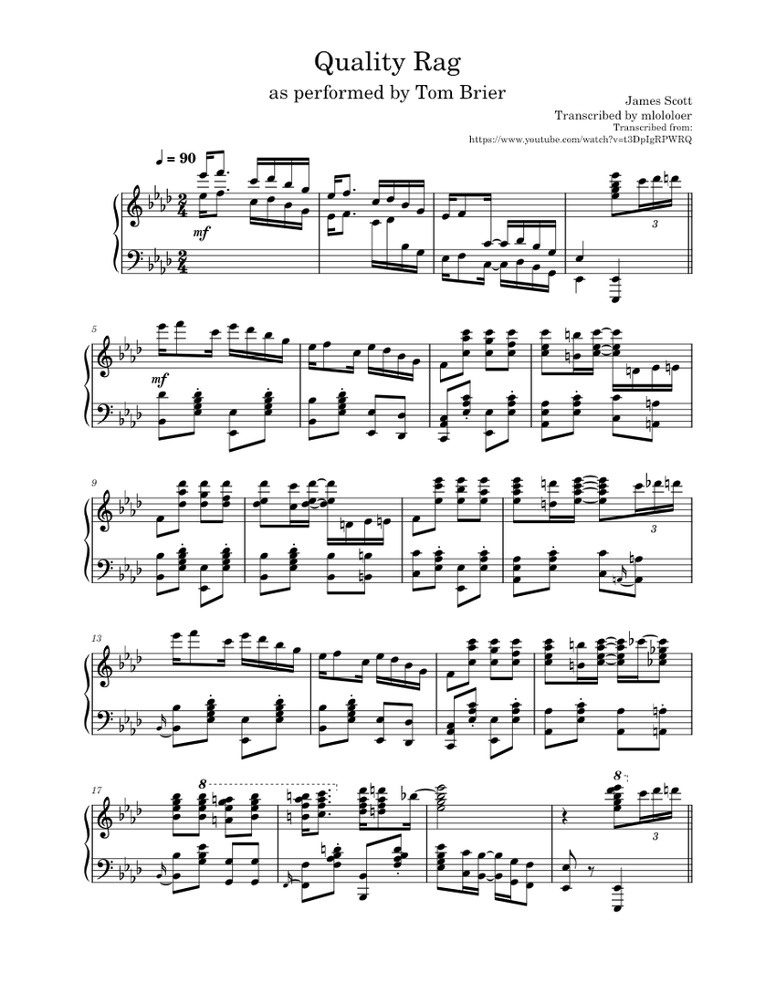 Quality Rag as performed by Tom Brier Sheet music for Piano (Solo) | Musescore.com