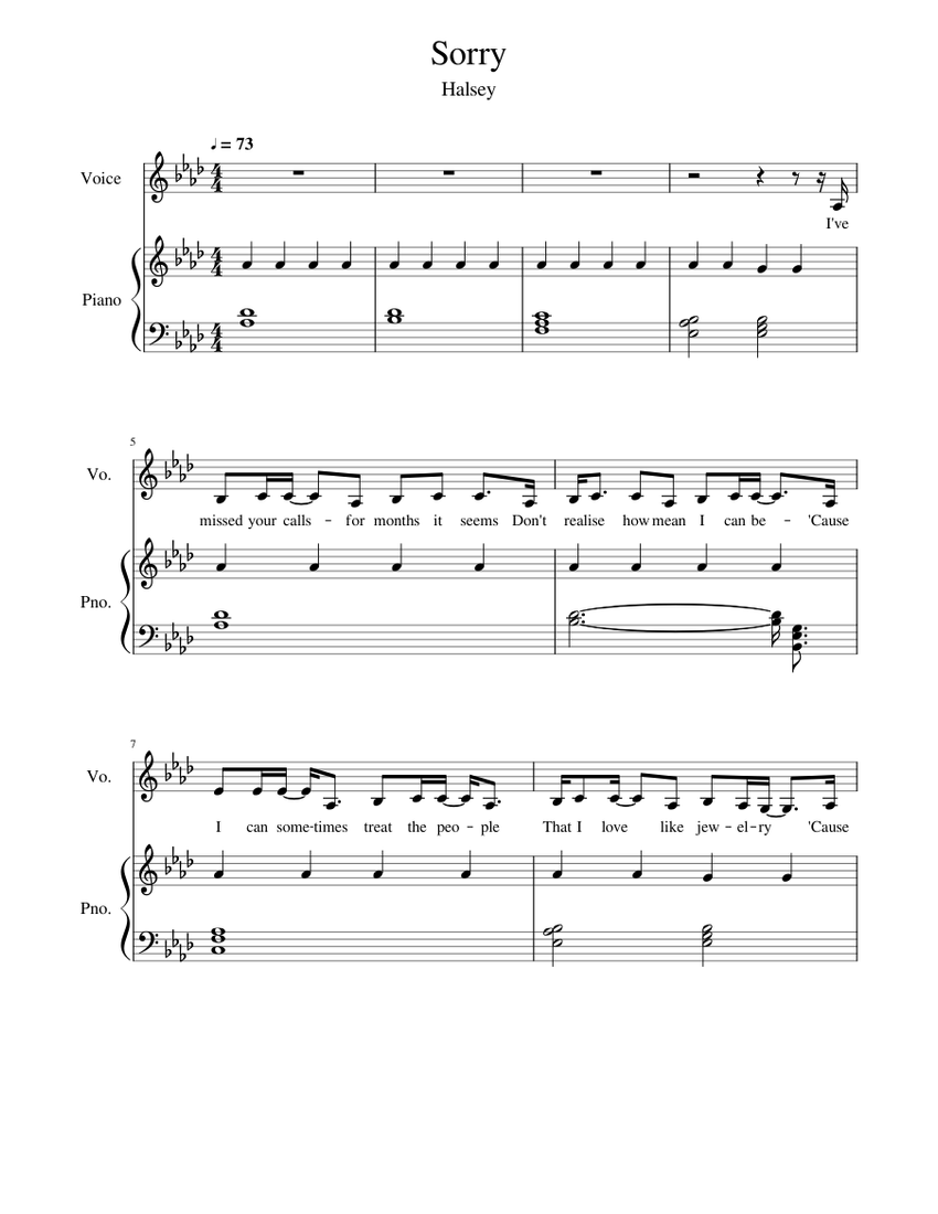 Sorry Sheet music for Piano, Vocals (Piano-Voice) | Musescore.com