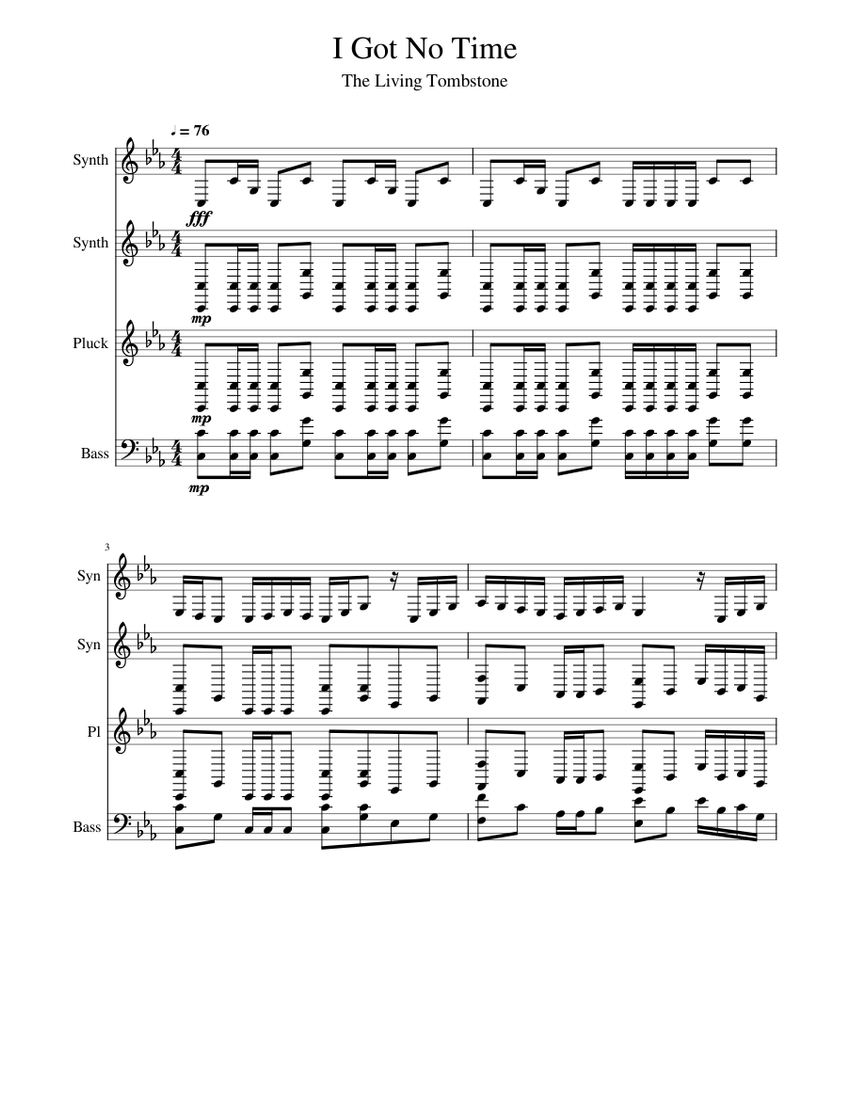 I Got No Time Sheet music for Contrabass, Synthesizer (Mixed Quartet ...
