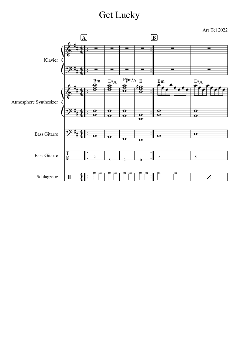 Get_Lucky Sheet music for Piano, Bass guitar, Drum group, Synthesizer ...