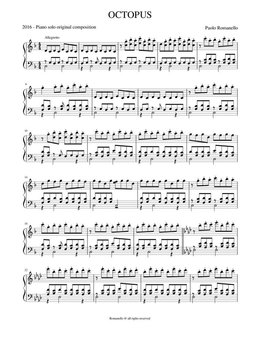 Paolo Romanello; Octopus Sheet music for Piano (Solo) | Musescore.com