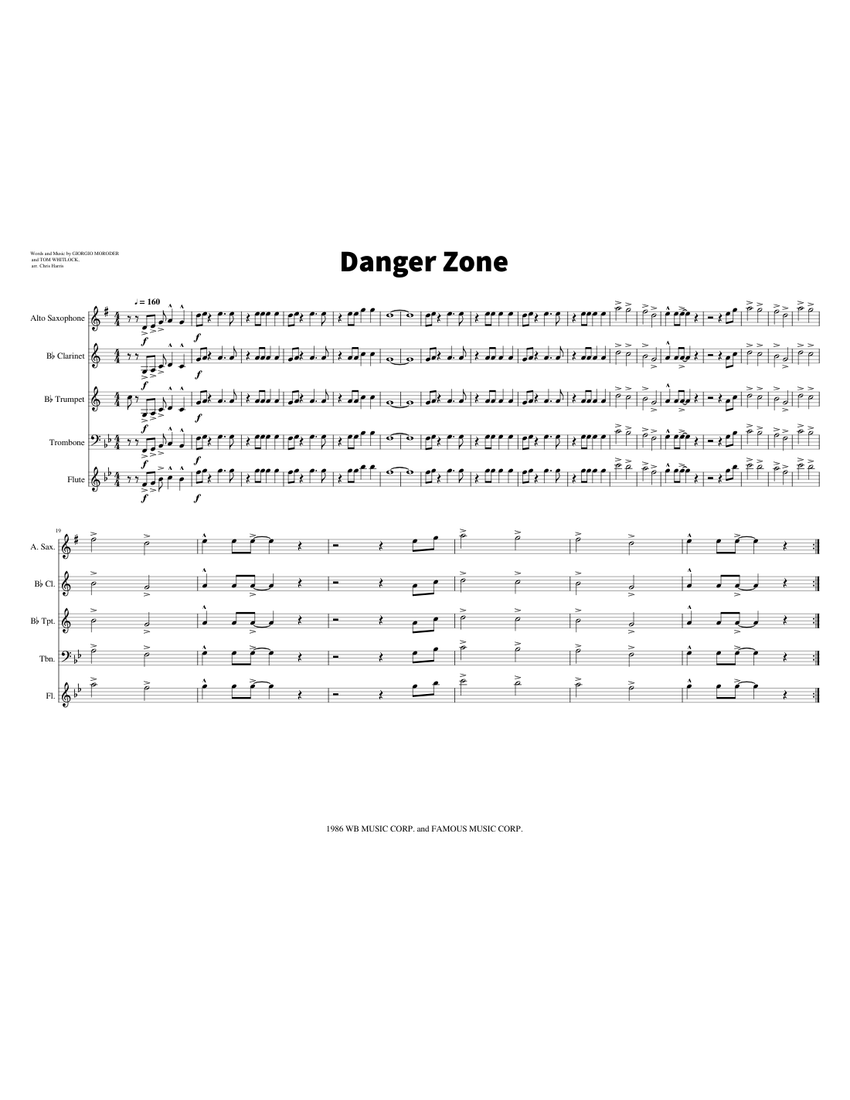 Danger_Zone Sheet music for Trombone, Flute, Clarinet in b-flat ...