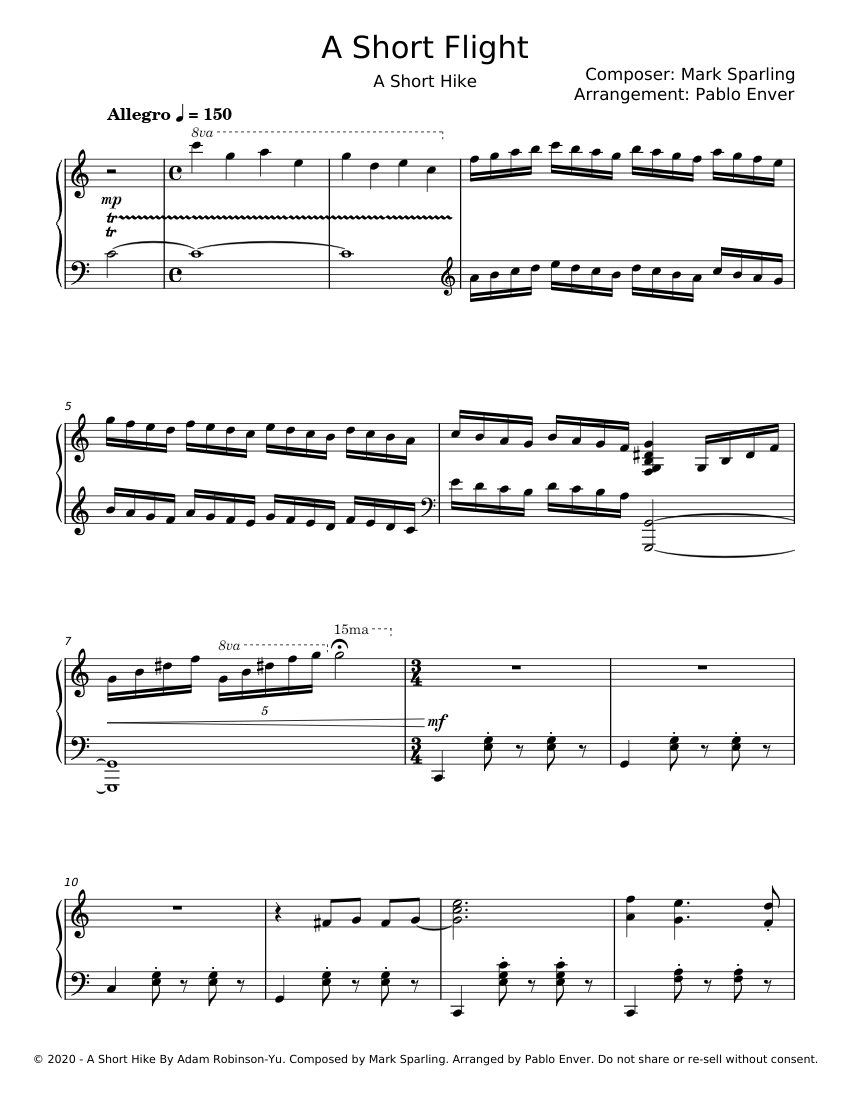 A Short Flight - Mark Sparling Sheet Music for Piano (Piano Duo ...