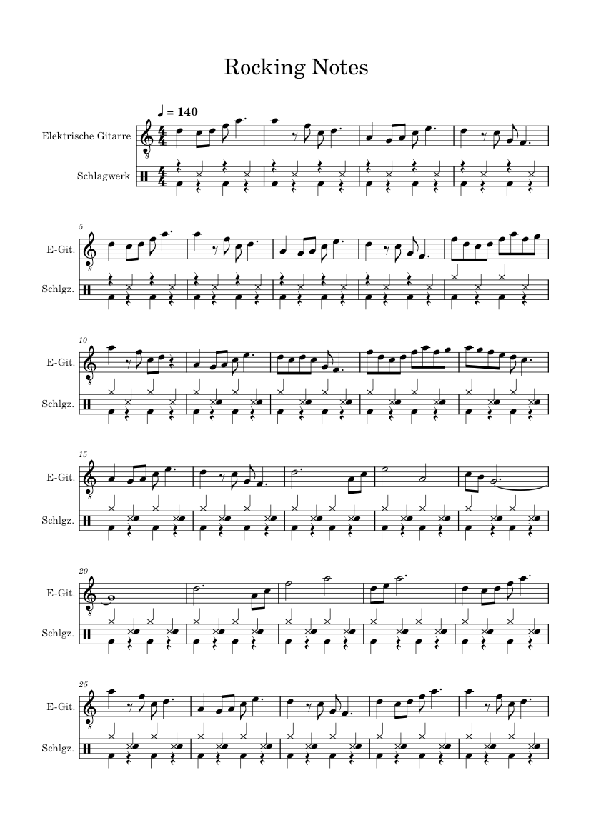 Rocking Notes Sheet music for Guitar, Drum group (Mixed Duet ...