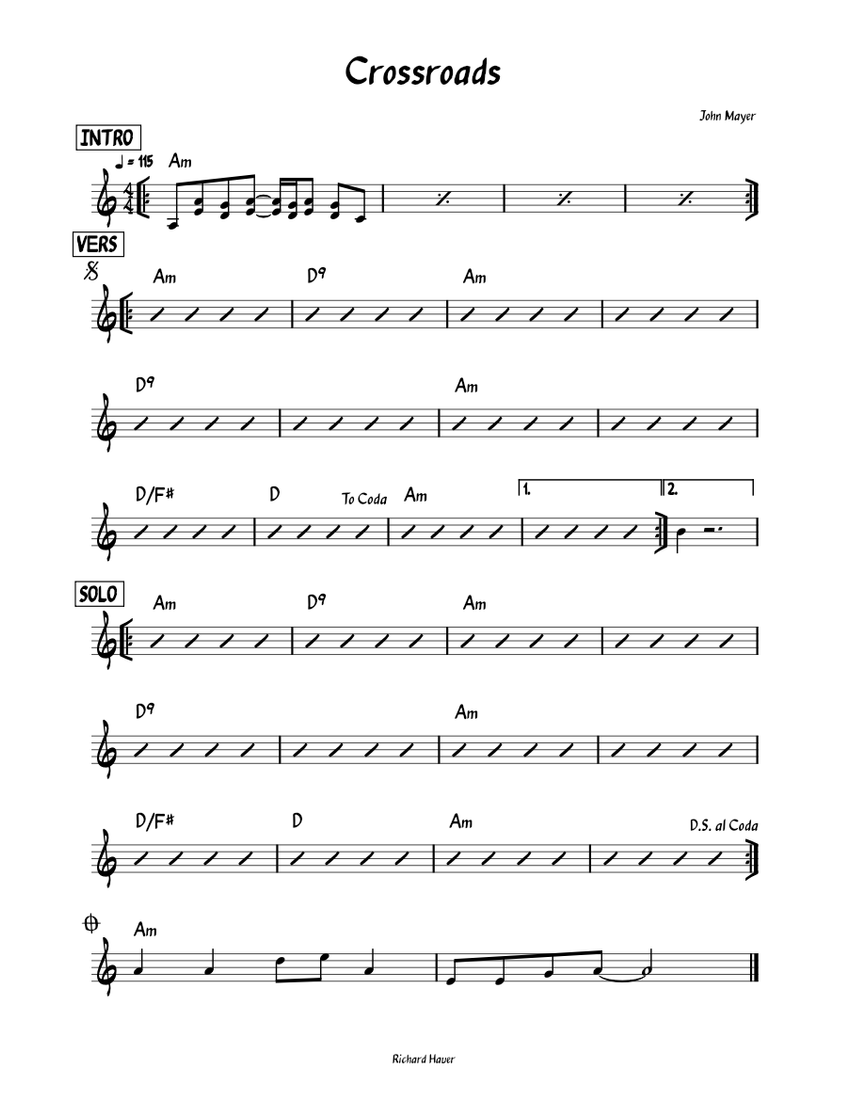 Crossroads – John Mayer, Robert Johnson Sheet music for Piano (Jazz ...