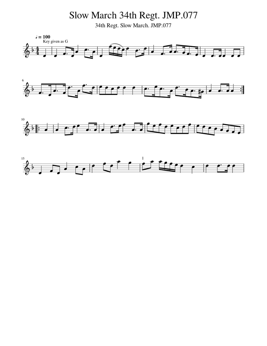 Slow March 34th Regt. JMP.077 Sheet music for Piano (Solo) | Musescore.com