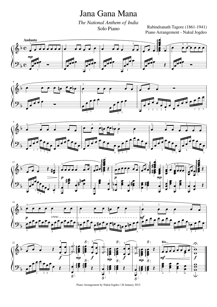 Jana Gana Mana Sheet music for Piano (Solo) | Musescore.com