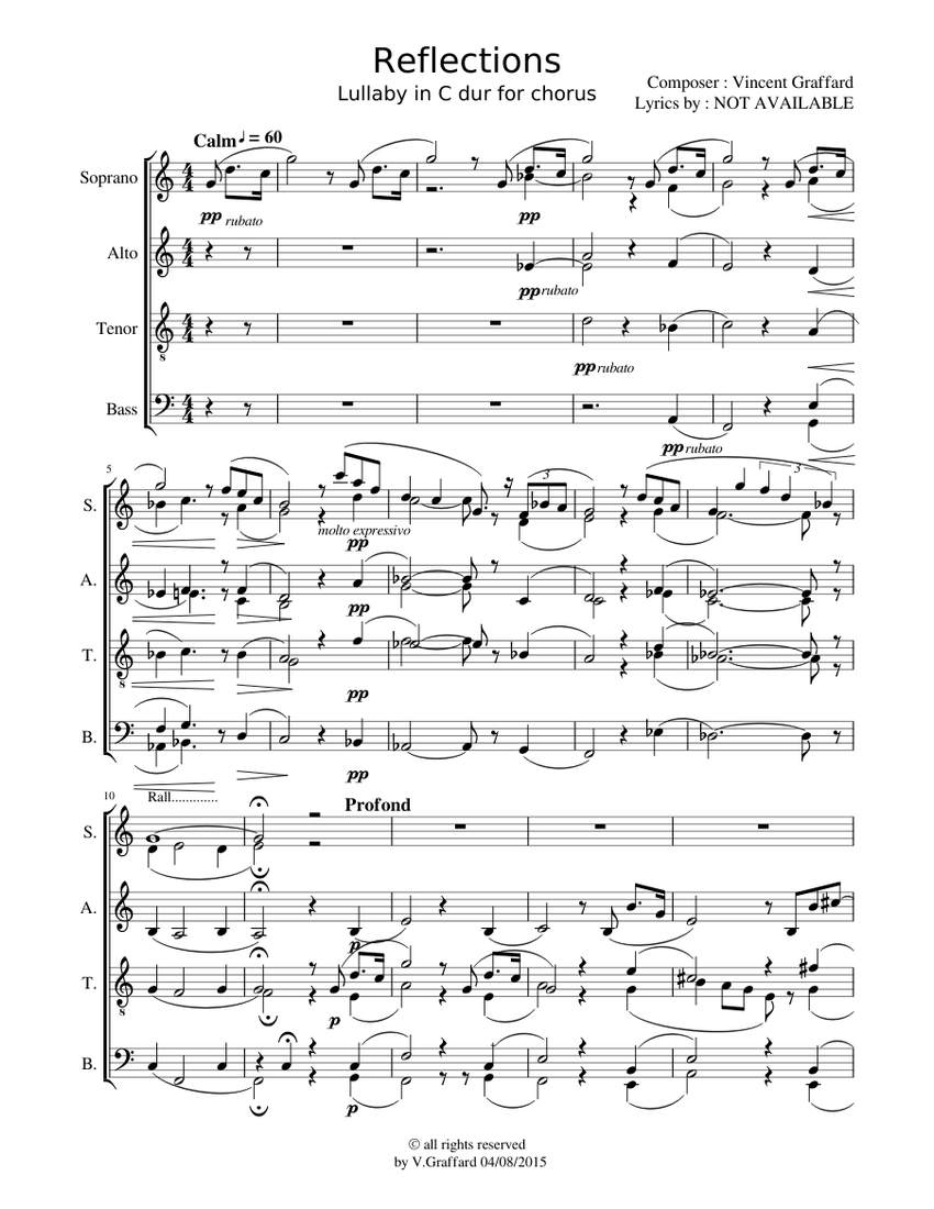 Reflections for SATB chorus! Sheet music for Soprano, Alto, Tenor, Bass ...