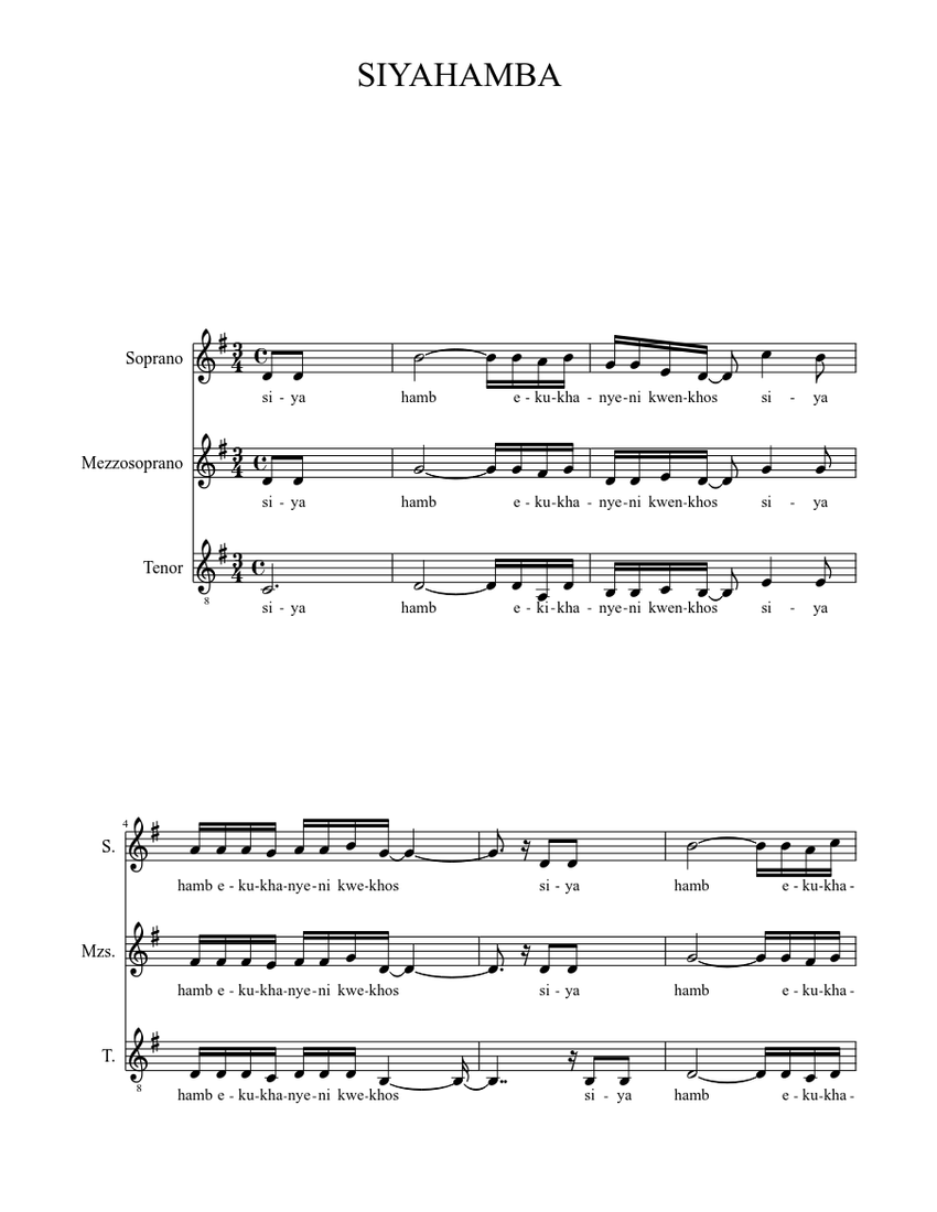 SIYAHAMBA Sheet music for Vocals, Soprano, Tenor (Choral) | Download and print in PDF or MIDI ...