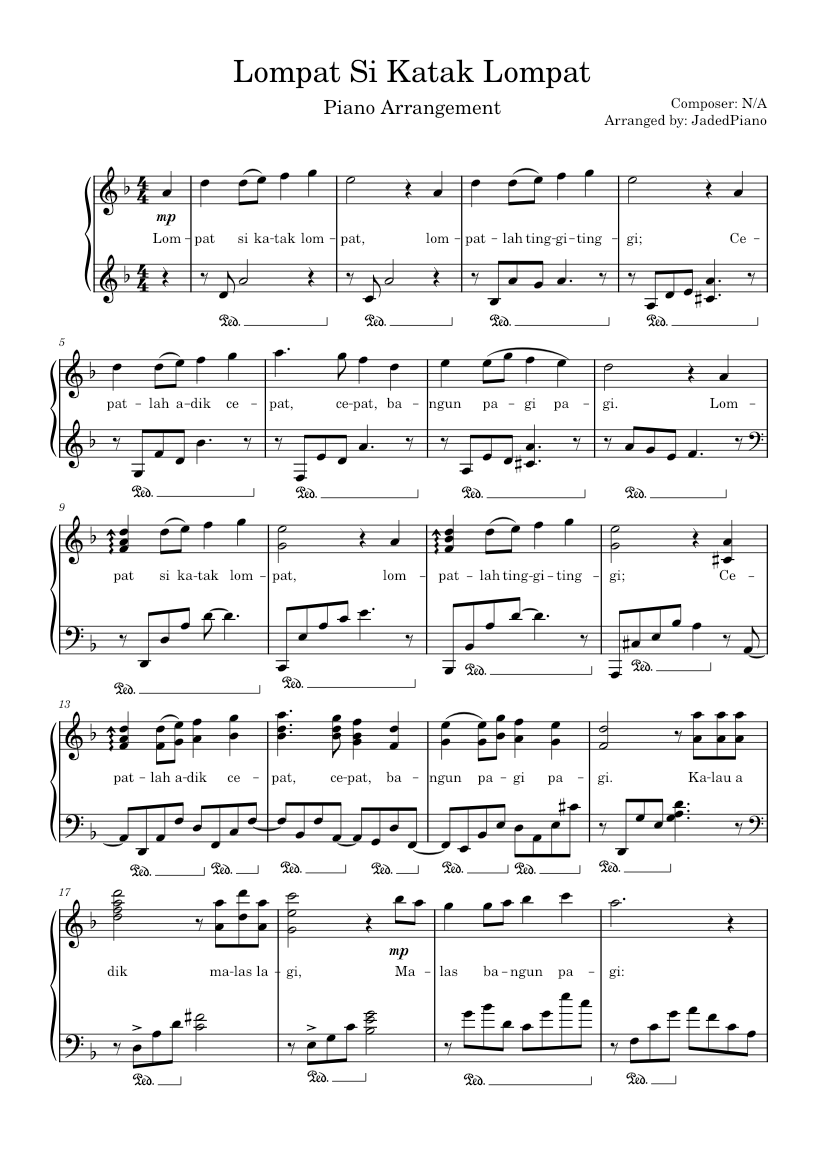 Lompat Si Katak Lompat – Malay Folk Song (Piano Arrangement) Sheet ...